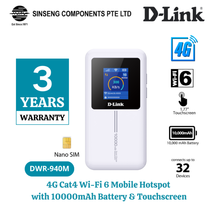 D-Link DWR-940M 4G Cat4 Wi-Fi Wireless 6 Mobile Hotspot with ...