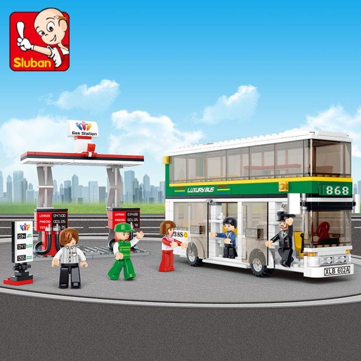 403PCS Sluban 0331 City Town School Green Safe Double-decker Bus ...