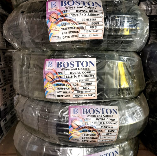 BOSTON ROYAL CORD WIRE 16/3c,16/2c,14/3c,12/2c,12/3c ( 75 METERS ...