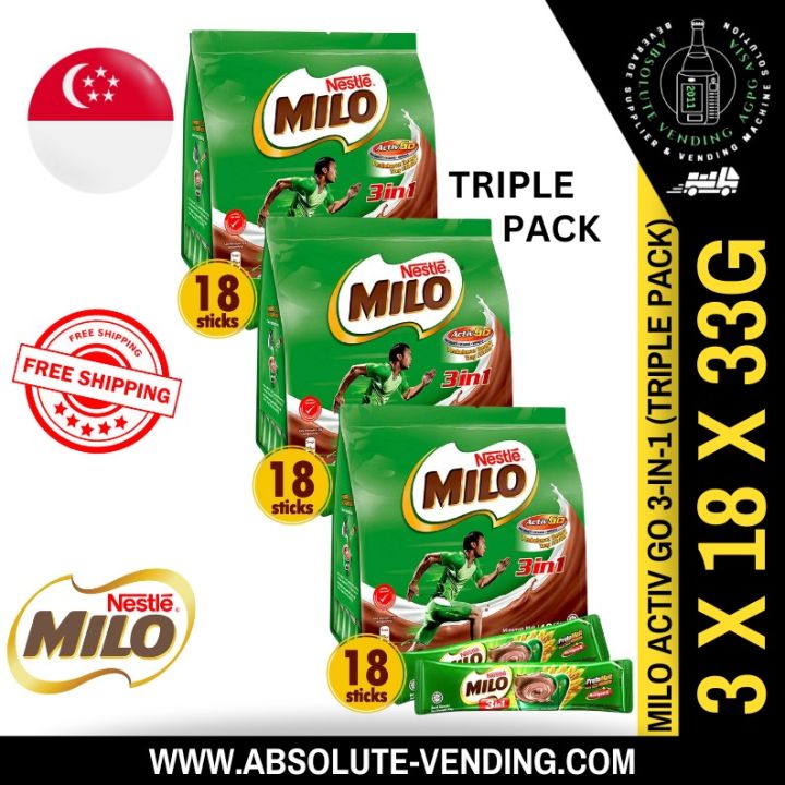 [TRIPLE PACK] NESTLE MILO Active Go 3-in-1 3 PACK X 18 STICKS X 33G (SACHET) | Lazada Singapore