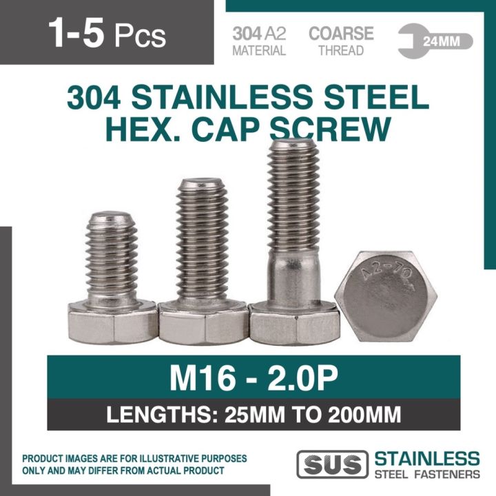 TKK Hardware】♧1-5ชิ้น SS304สแตนเลสสกรูหัวหกเหลี่ยม/St.bolt SS BH M16 ( 16MM - 2.0P ) SUS ...