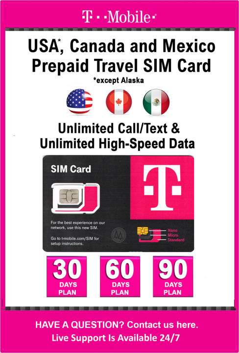 T Mobile Brand Usa Canada Mexico Prepaid Travel Sim Card Unlimited