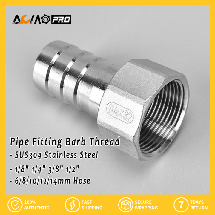 AumoPro 1PC SUS304 Stainless Steel Pipe Fitting Barb Thread 1/8" 1/4" 3 ...