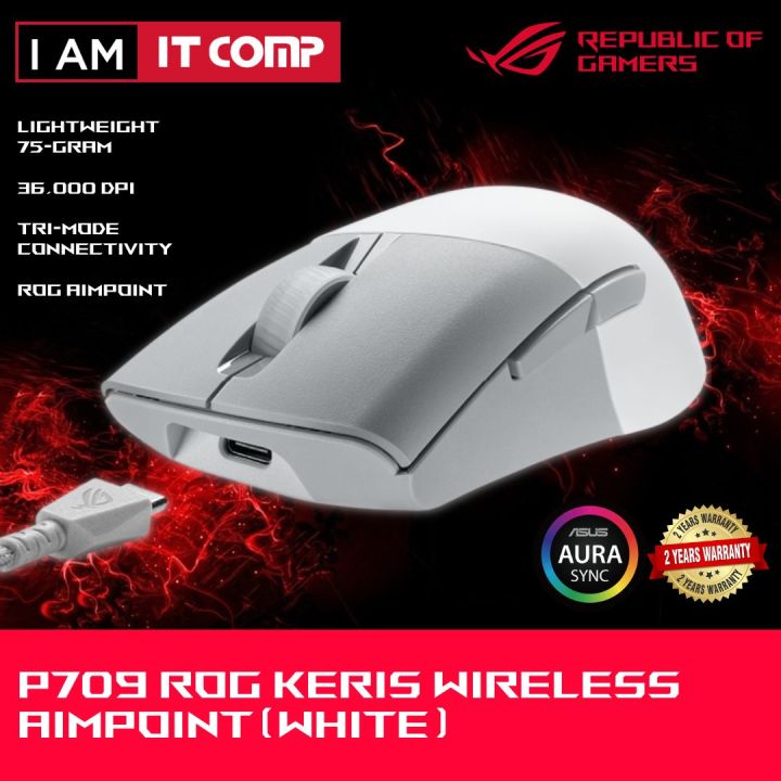 ASUS ROG Keris Wireless AimPoint (P709) - lightweight 75-gram wireless RGB gaming mouse features ...