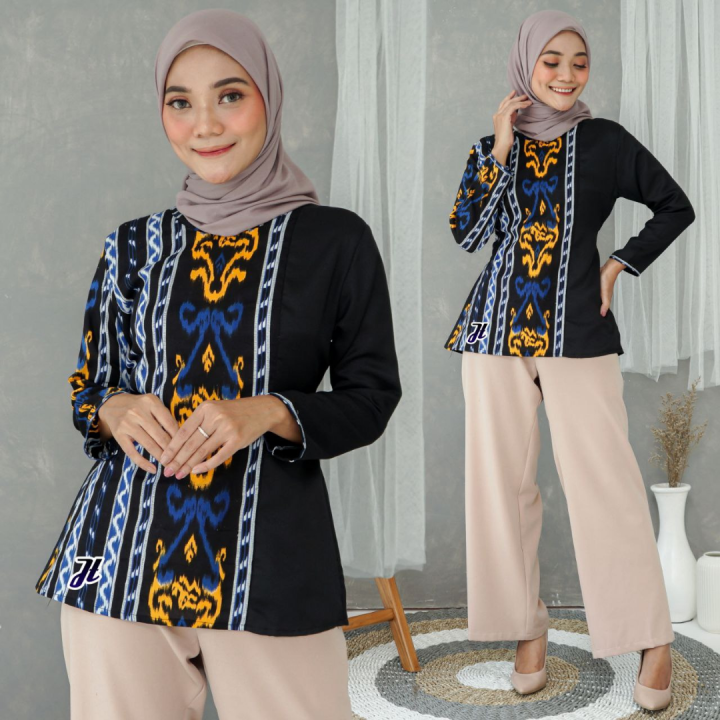 BAJU BLOUSE BATIK WANITA - ATASAN WANITA LENGAN PANJANG - Blus Batik Seragam Kerja Kantor ...