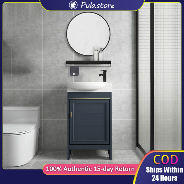 Aluminum clad plate luxury bathroom cabinet sink set cosmetics storage ...