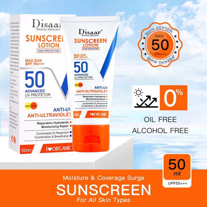 DISAAR SPF 50 Sunscreen Oil Alcohol Free Face Whitening Lotion Sunblock ...