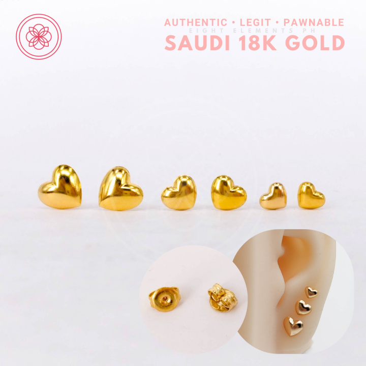 COD PAWNABLE 18k Earrings Saudi Gold Plain Heart Stud Earrings w/ Gold ...