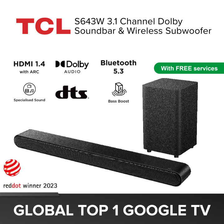 TCL S643W 3.1ch Soundbar with Wireless Subwoofer | Dolby Audio ...