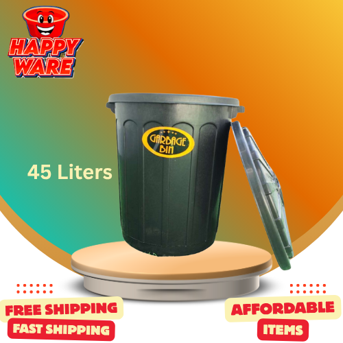 Happyware Plastic High-Quality Trash Can Basurahan with Flat Cover 45 ...