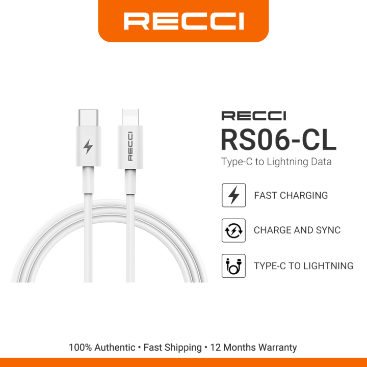 RECCI RS06-CL White Type-C to Lightning Data Cable | Lazada PH