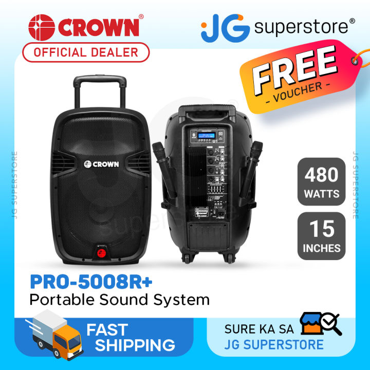 Crown PRO-5008R+ 480W 15" 2-Way Active Rechargeable Sound System ...
