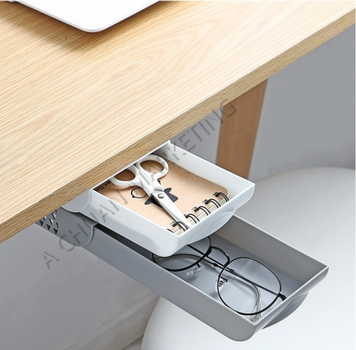 Under Desk Drawer Organizer Self-Adhesive Under Table Drawer Tray ...