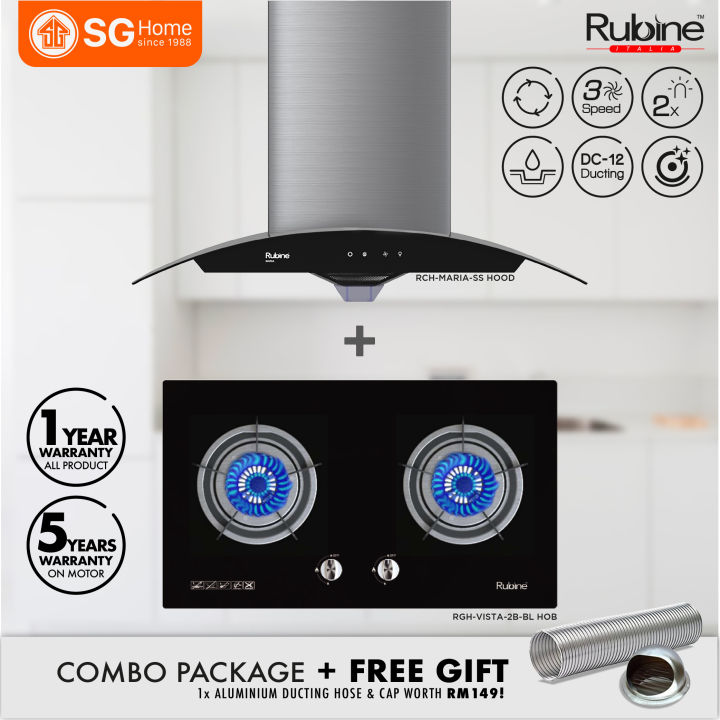 Ready Stock Rubine Arch-Glass Hood RCH-MARIA-SS + Built-in Gas Hob RGH ...
