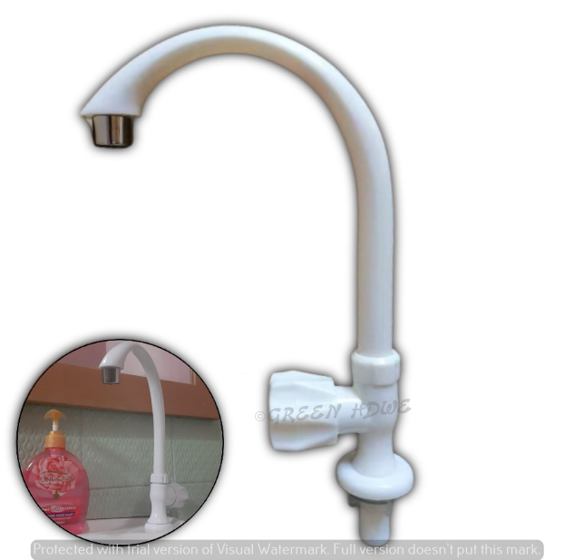 1PCS PVC White Goose Neck Sleek Durable Kitchen Faucet Deck Mounted ...