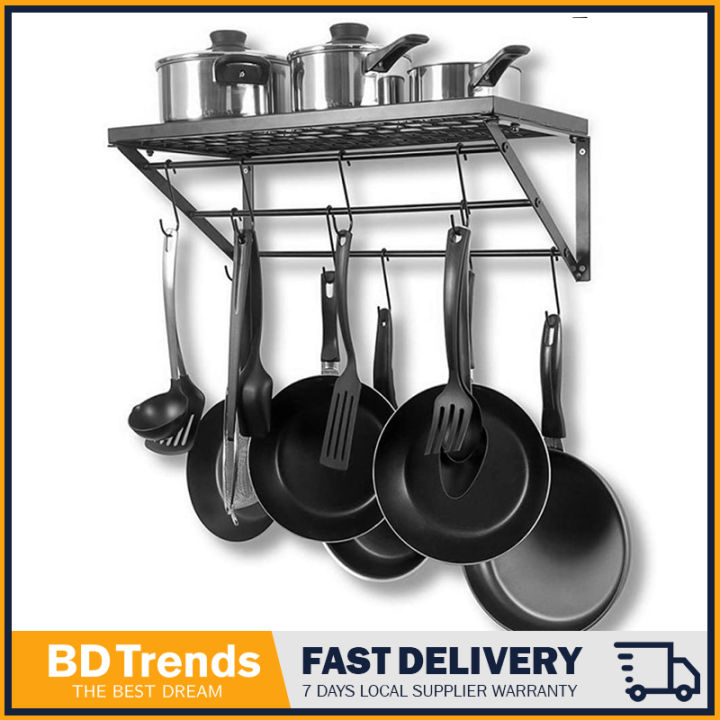 BD TRENDS Kitchen Pan Rack, Wall Mounted Metal Hanging Rack | Lazada PH