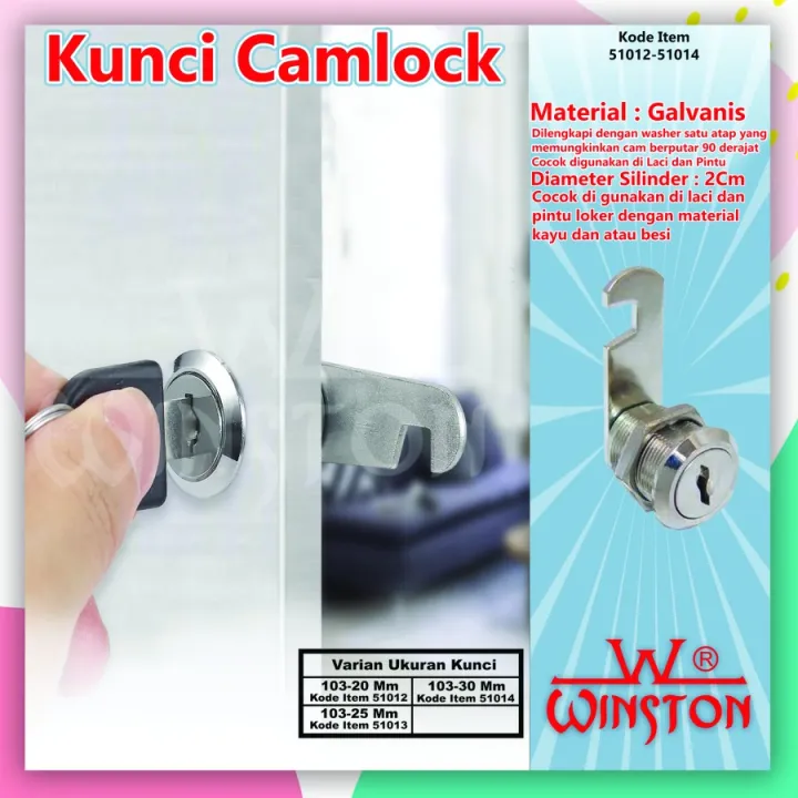 Kunci Kait Laci Lemari Loker Camlock Cam Lock Winston ukuran 2 cm , 2,5 ...