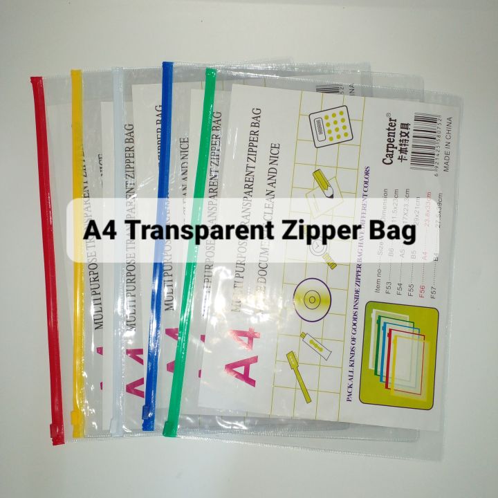 A4 Transparent PVC Zipper Bag/Multipurpose Waterproof transparent ...