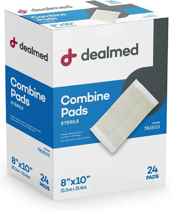 Dealmed Combine Pads Sterile Wound Dressing For First Aid Kit 8" x 10 ...