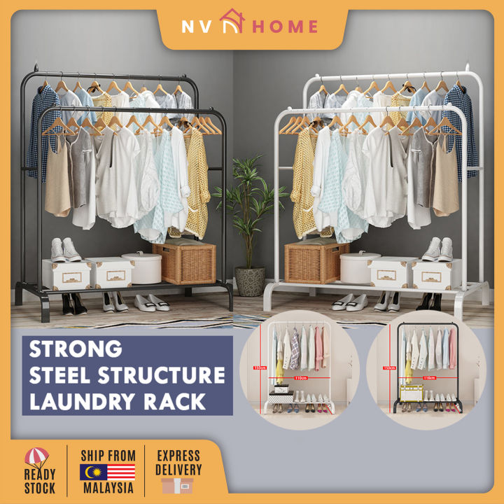 Strong Steel Structure Heavy Duty Double Rod Clothing Hanger Rack Cloth ...