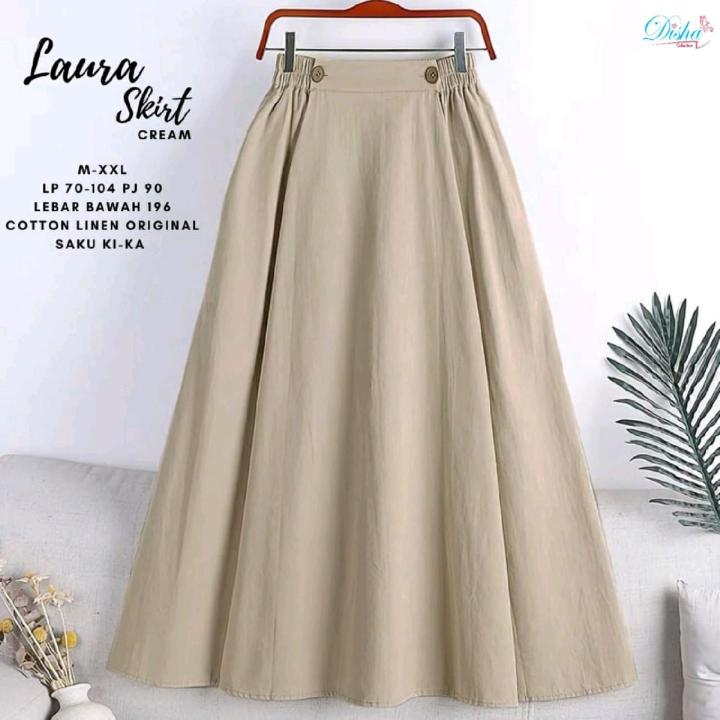 Rok wanita maxy panjang polos import linen. Laura skirt hitam mewah by ...