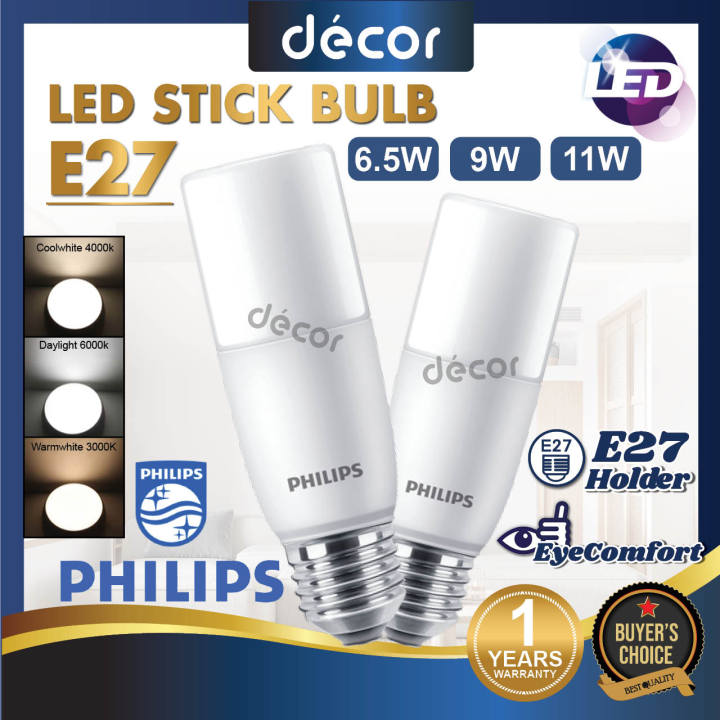 PHILIPS Essential 6.5W 9W 11W E27 LED Stick Bulb Philips LED | Lazada