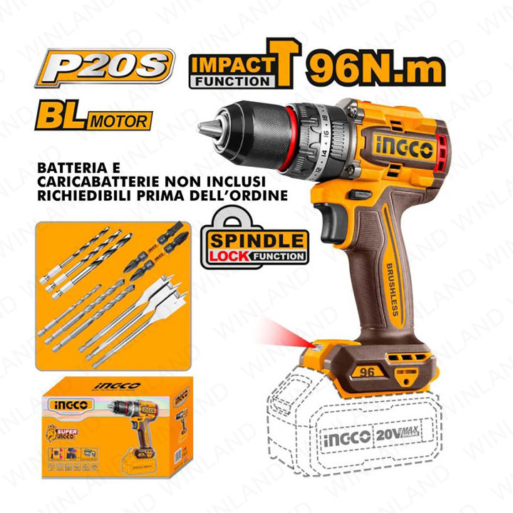 Ingco by Winland P20S/20V Lithium-Ion Cordless Impact Drill 96NM ...