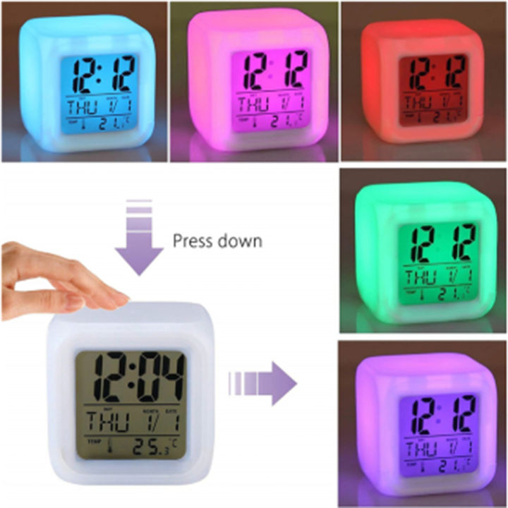 ERANPO 7 Color Change Square Digital Alarm Clock Color Change Glowing ...