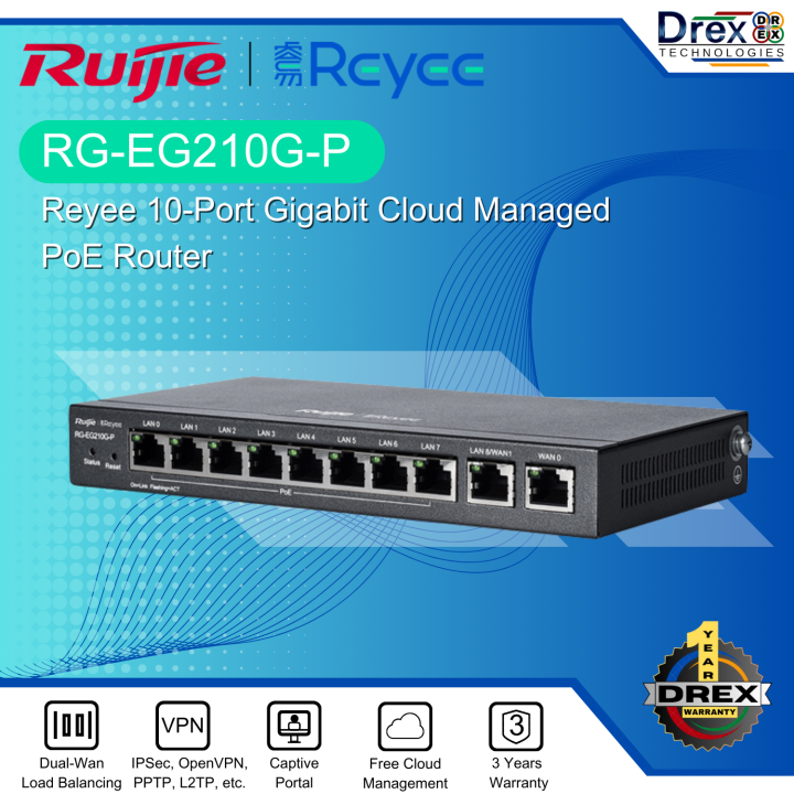 Ruijie/Reyee (RG-EG210G-P) 10-Port Gigabit Cloud Managed PoE Router ...