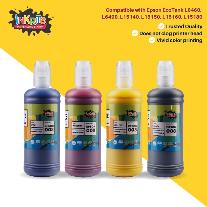 Inkrite Pigment Ink for Epson 008 Epson EcoTank L6460 L6490 L15140 ...