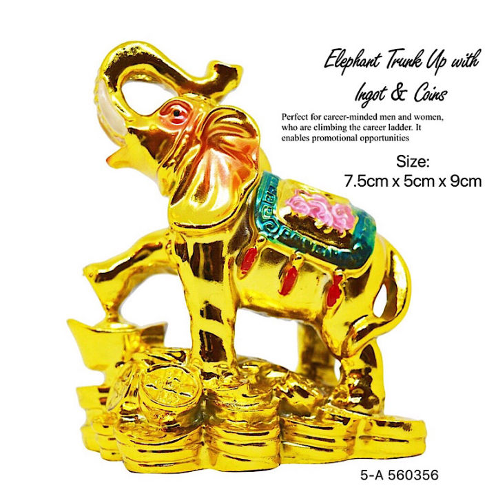 Fengshui Lucky Elephant Trunk Up Elephant With Ingots & Coins for ...