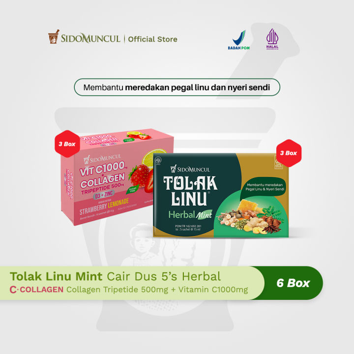 Tolak Linu Mint Cair Dus 15 Sachet + C+Collagen 18 Sachet - Untuk Pegal ...