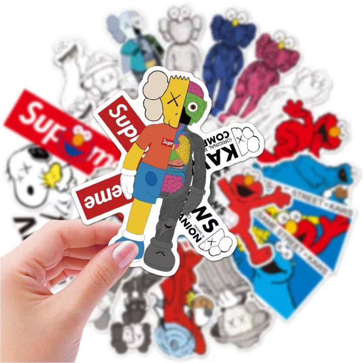 23pcsset Kaws X Sesame Street Waterproof Sticker Elmo And Oscar American Cartoon Stickers Diy