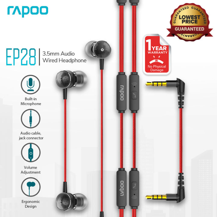 Rapoo EP28 In-ear Headphones Entry Level 3.5mm Audio Wired Earphone ...
