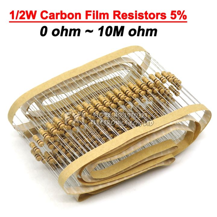 50PCS 1/2W Carbon Film Resistors 5% 1R-10M 10R 47R 100R 220R 1K 10K 4K7 ...