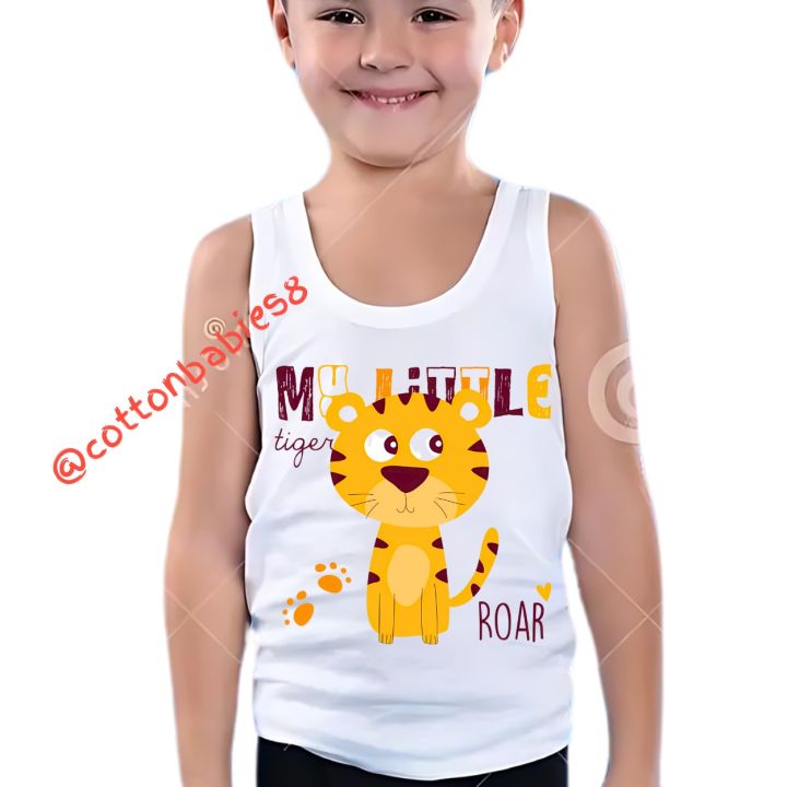 BWM White Cotton Sleeveless Sando Tops with Dino Print Boy Designs ...
