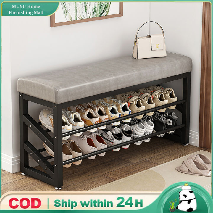 Shoe Changing Stool 2 in 1 Metal Shoe Storage Shoe Rack With Soft ...