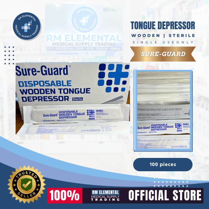 Disposable Wooden Tongue Depressor (STERILE) Sure-Guard sold per box ...
