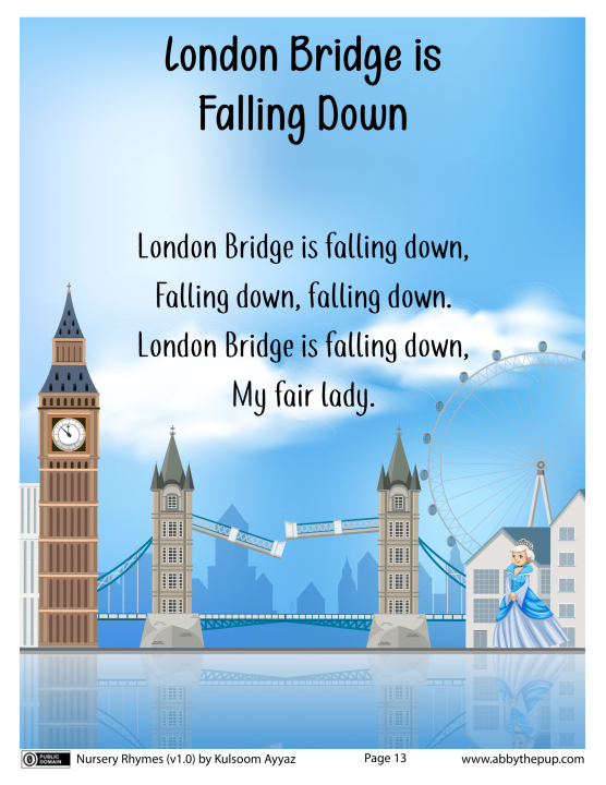 London Bridge is Falling Down Chart Nursery Rhymes A4 Laminated High ...