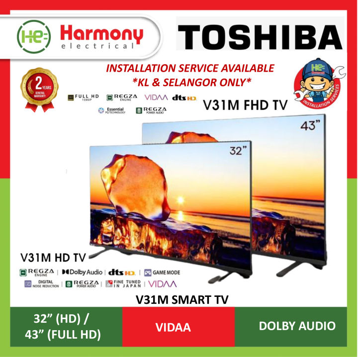 (NEW MODEL) TOSHIBA 32V31MP (32") HD Ready / 43V31MP (43") Full HD Smart TV VIDAA TV Bezel-less ...