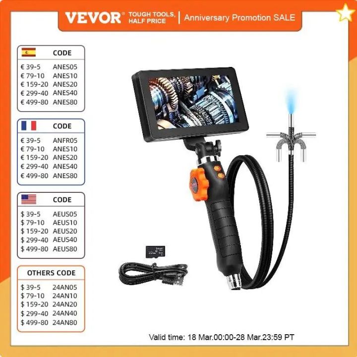VEVOR Articulating Borescope Camera with Light Two-Way Articulated Endoscope Inspection ...