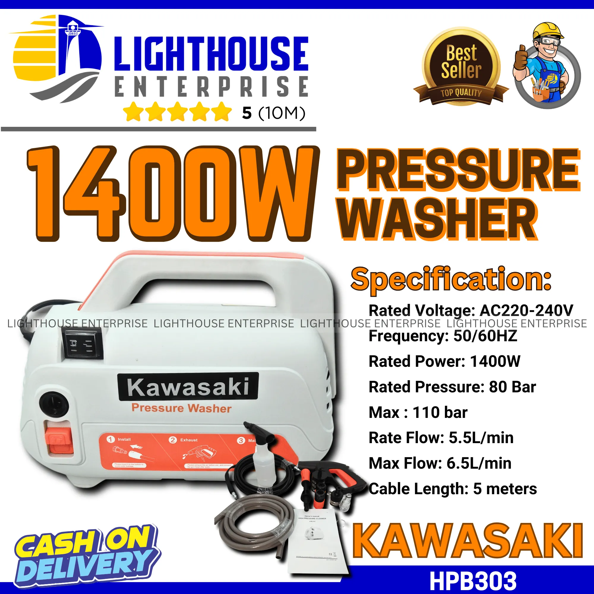KAWASAKI 1400W High Pressure Washer / Car Washer Cleaning Machine ...