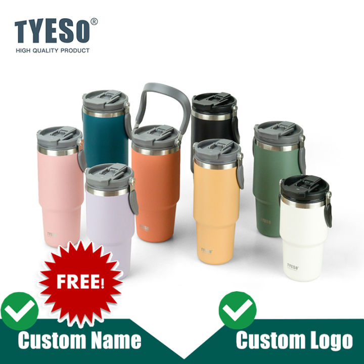 (FREE Custom Name) Tyeso Tumbler With Handle Engravable Thermos Vacuum Flask SUS304 Large ...