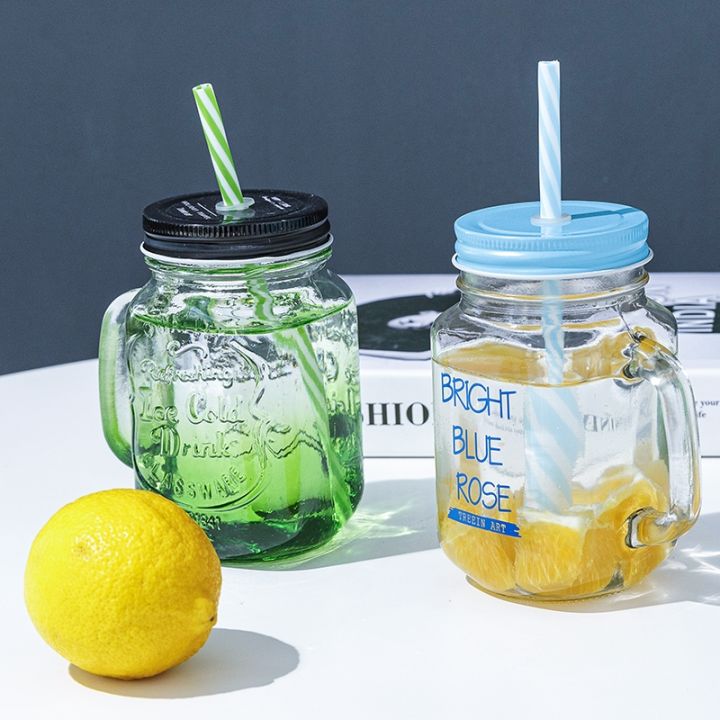 500ml Colored Mason Jar With Reusable Straw Bottle Glass Mug Emboss ...