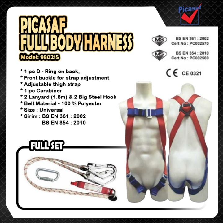 FULL BODY SAFETY HARNESS SET SIRIM OIL AND GAS PICASAF 980215 HEAVY DUTY 1.8M ADJUSTABLE BELT ...