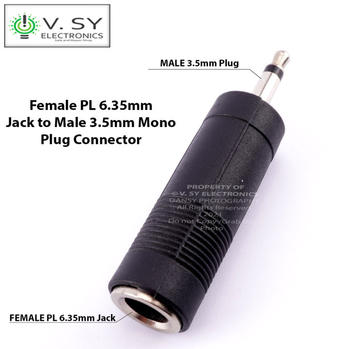 Plastic Female PL 6.35mm Jack to Male 3.5mm TS Mono Plug Connector ...