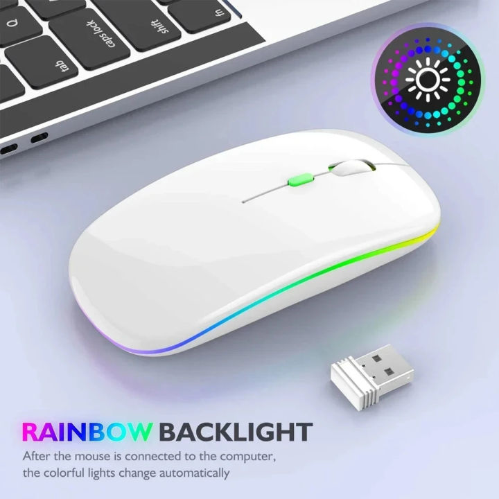 Rechargeable Wireless Mouse: Silent, LED Backlit, 2.4Ghz Receiver ...