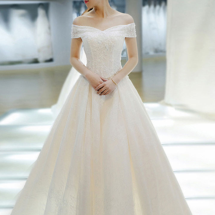 Glary Star Wedding Dresses Bride Married Trailing Fashion A Shoulder ...