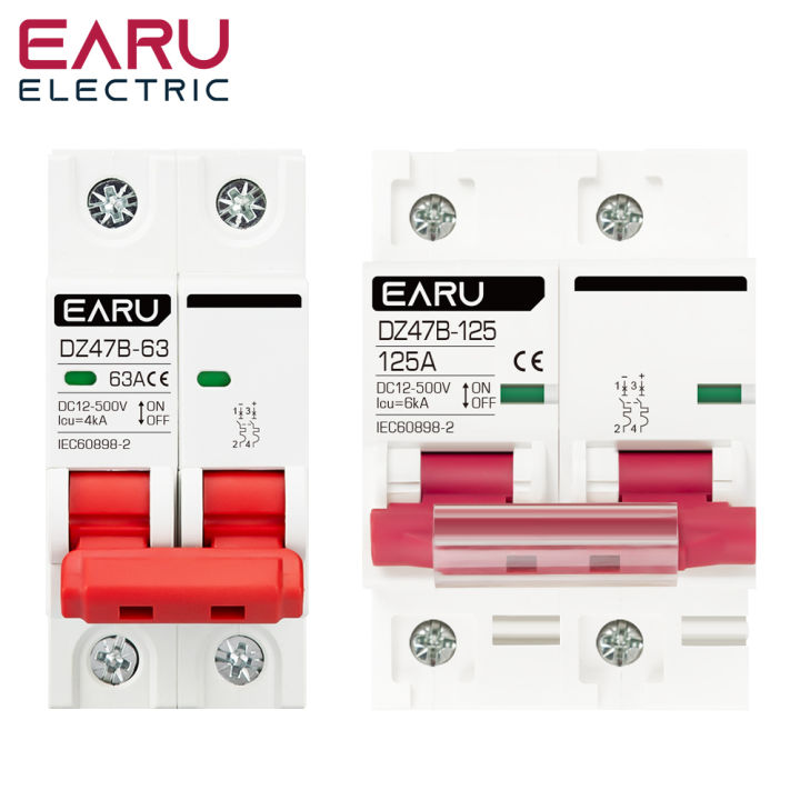 2P DC MCB 12V 24V 48V 500V เบรกเกอร์ป้องกันแบตเตอรี่รถยนต์ DZ47ขั้วบวก ...