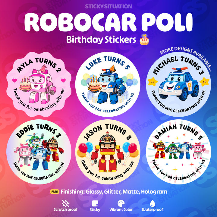 Personalized Robocar Poli Birthday Stickers – Goodie Bag Stickers ...